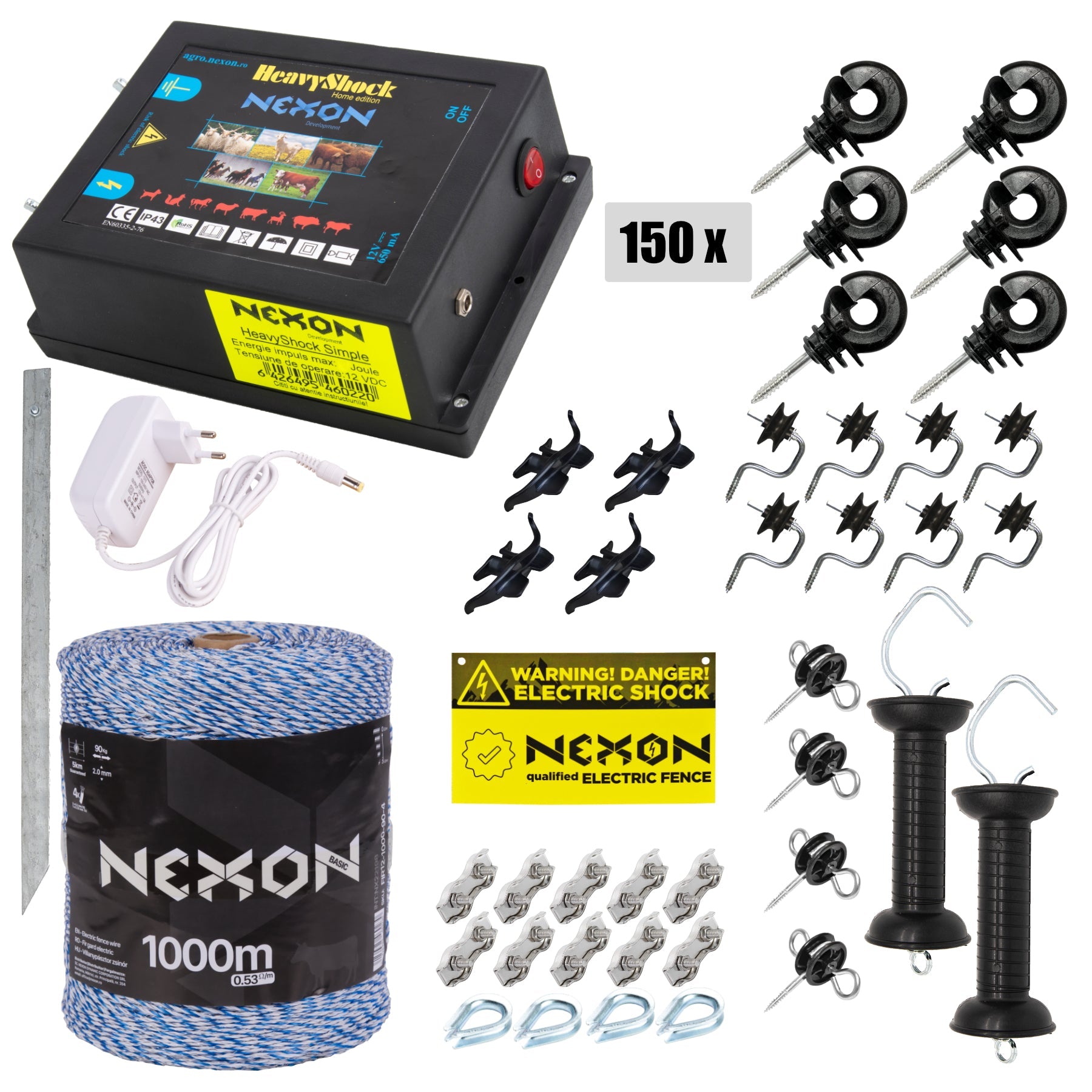 Pachet gard electric NEXON Simple 2.5J 12V BASIC 1000m 4lite 90kg NEXON Agro